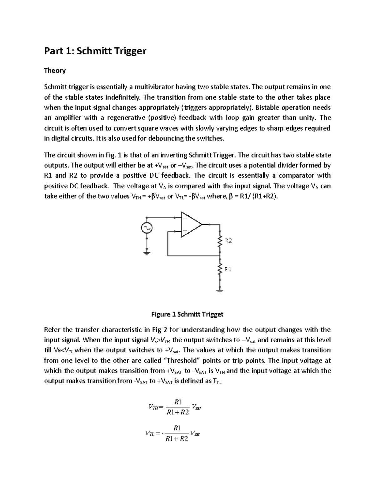 Schmitt Trigger - notes - Part 1: Schmitt Trigger Theory Schmitt ...