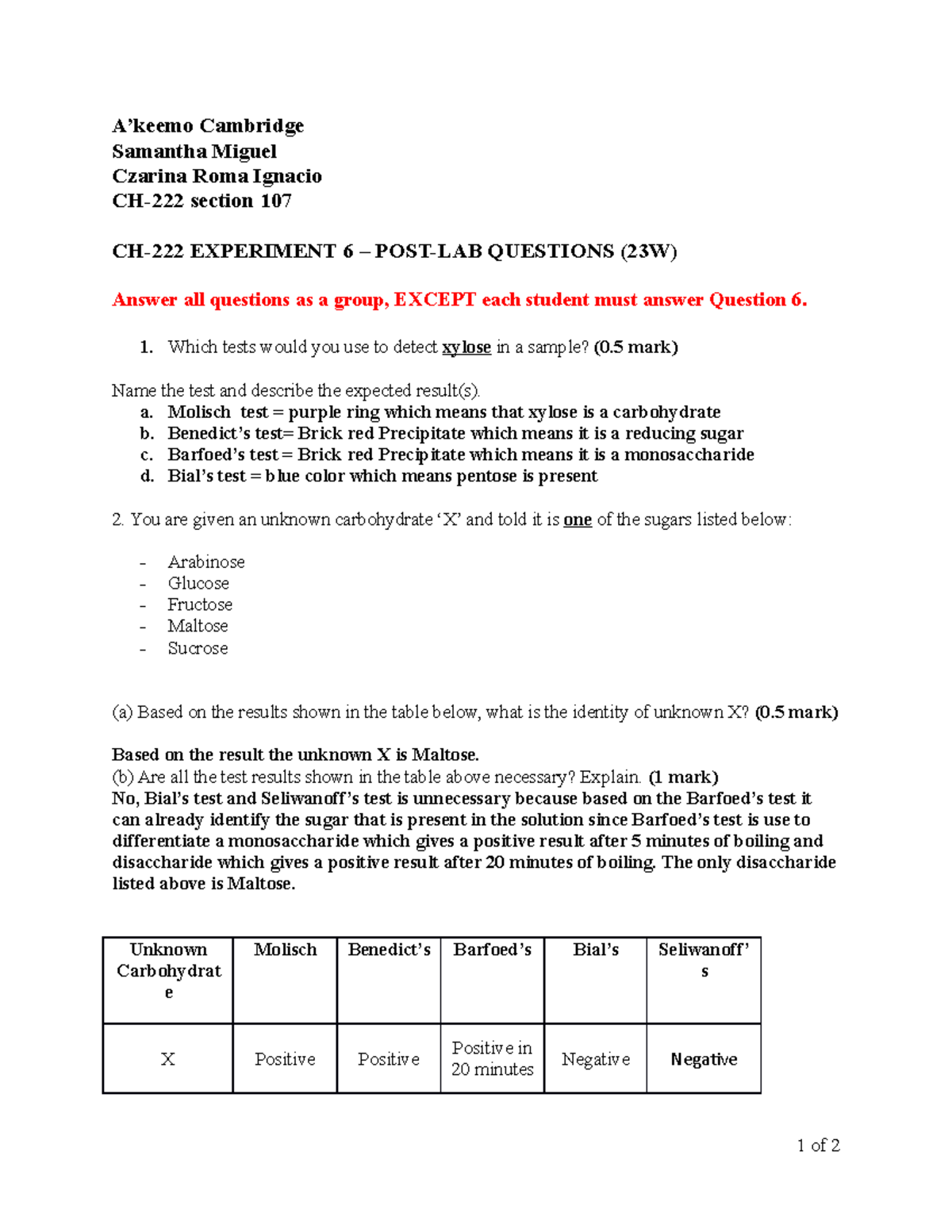 Experiment 6 Post-Lab Questions (23W) - A’keemo Cambridge Samantha Miguel Czarina Roma Ignacio ...