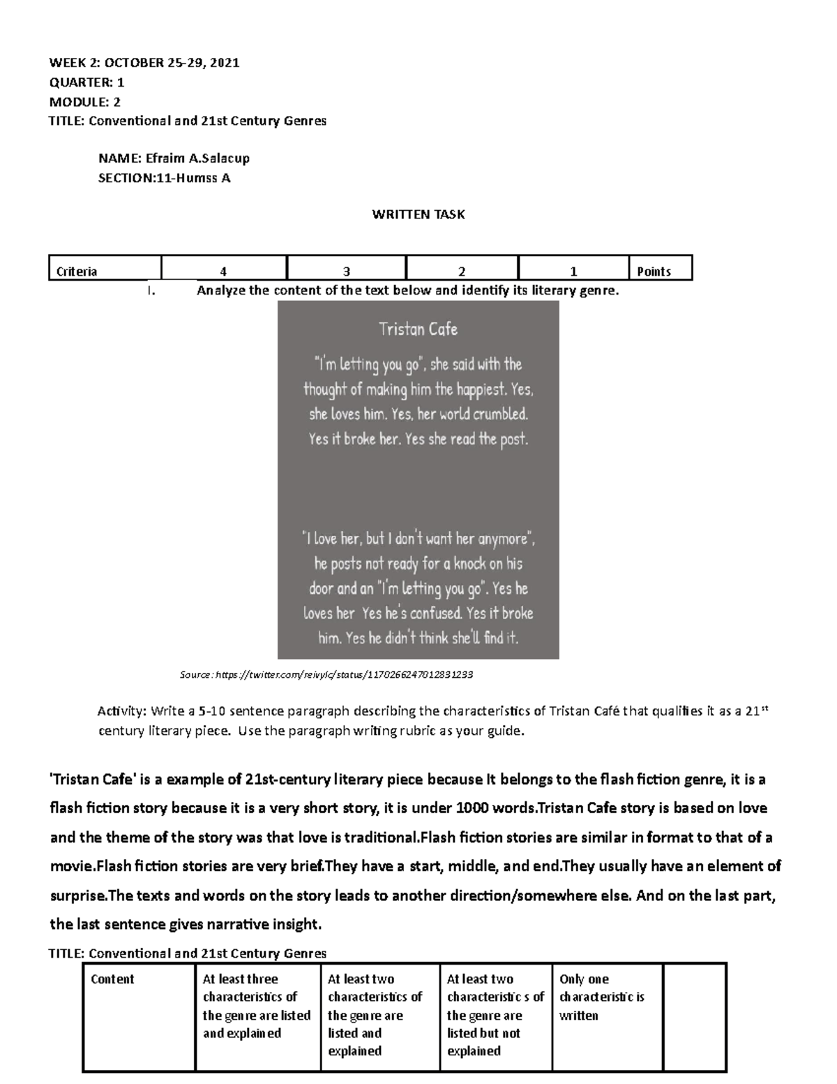 Activity 3 Mod2 Week2 21st Lit - WEEK 2: OCTOBER 25-29, 2021 QUARTER: 1 ...