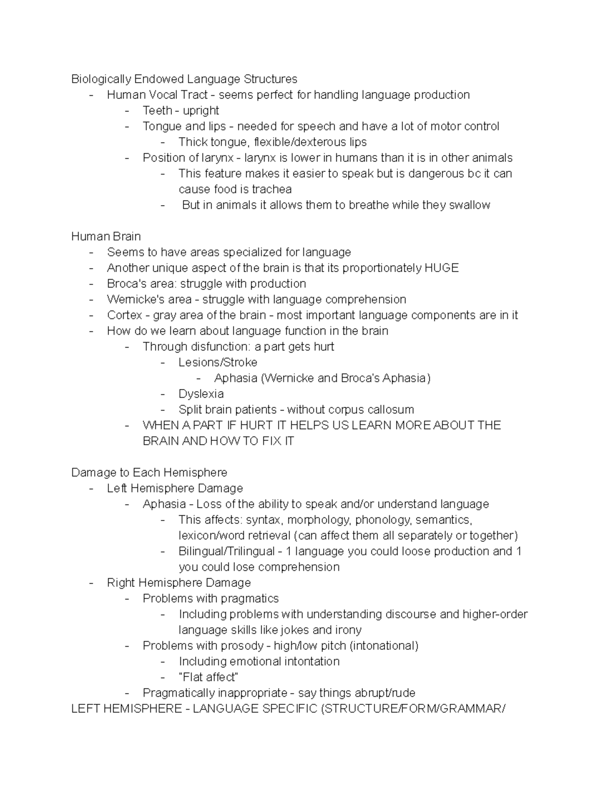 Lecture Two Biological Bases of Langauge Development - Biologically ...