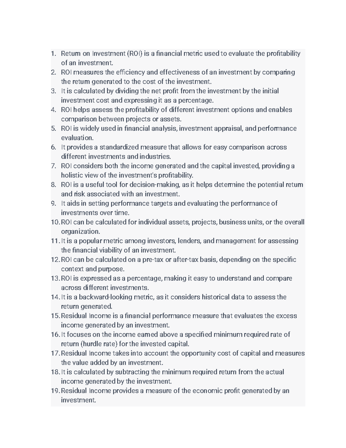 Return on Investment (ROI) and residual income Notes - Return on ...