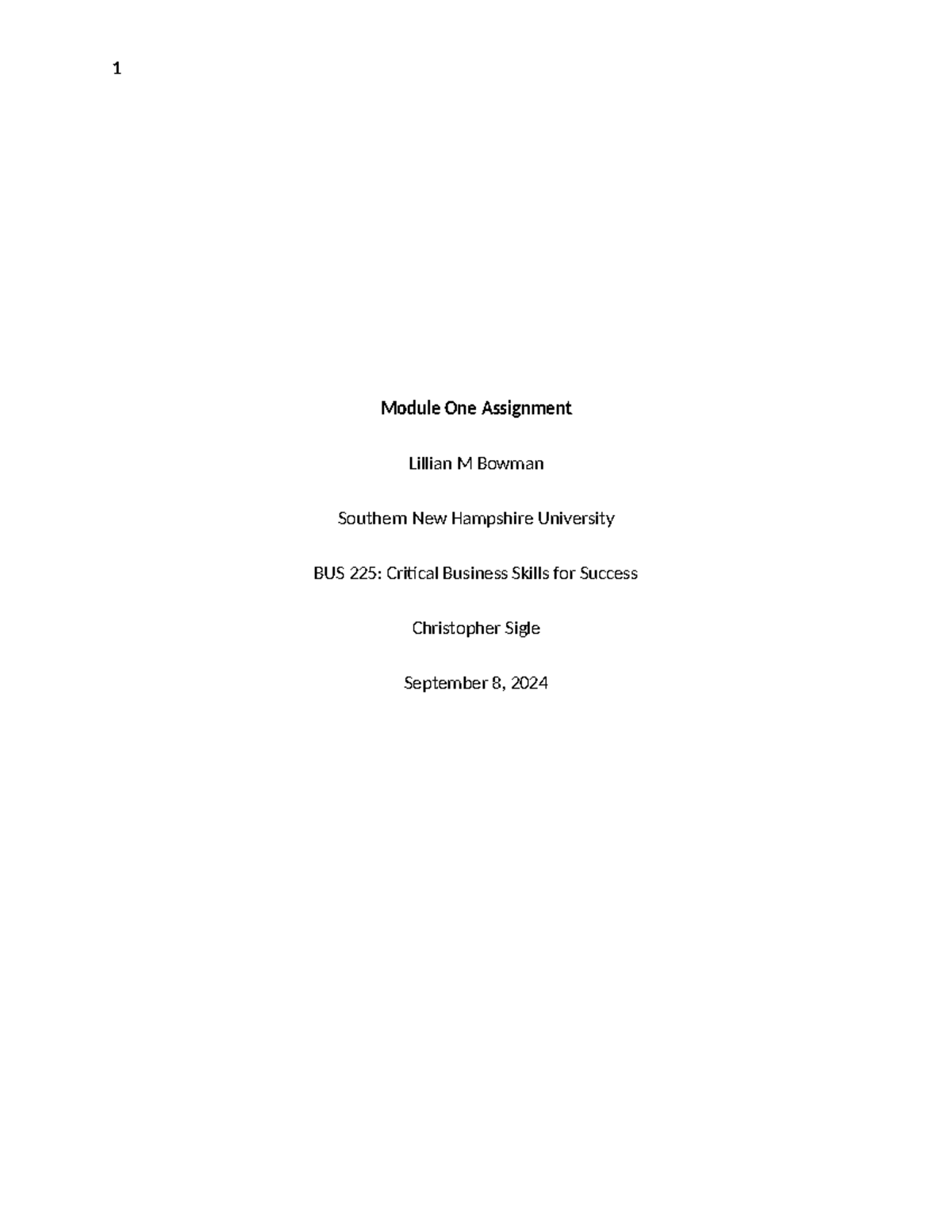 BUS225 Module One Assignment - Module One Assignment Lillian M Bowman ...