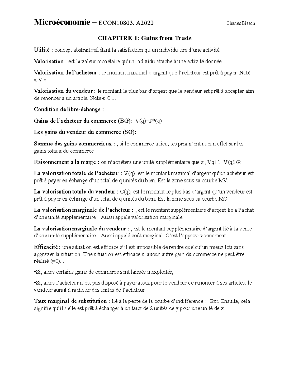 Notes microéconomie fr - Microéconomie – ECON10803. A2020 Charles ...