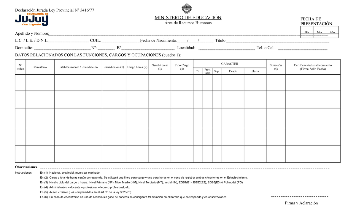 DDJJ-vacia 2024 - planilla de DDJJ - Declaración Jurada Ley Provincial ...