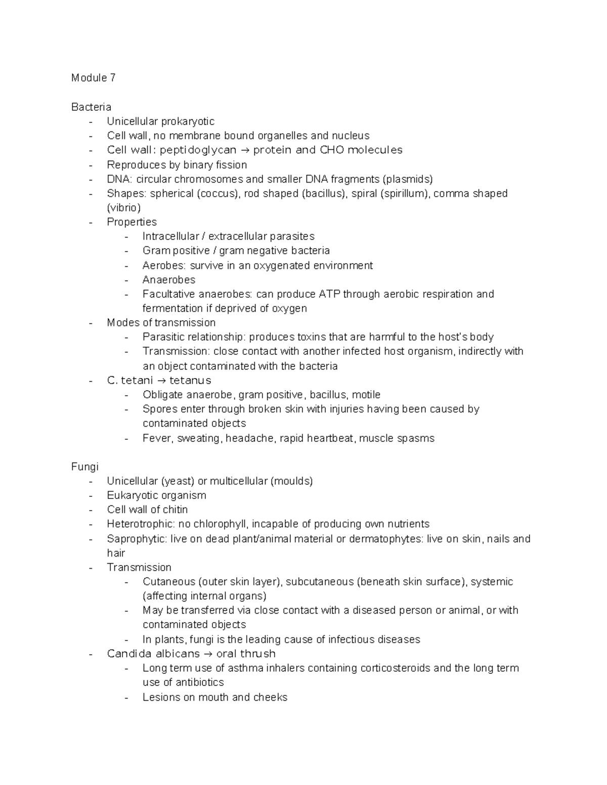 BIO Module 7 - Module 7 Bacteria - Unicellular prokaryotic - Cell wall ...