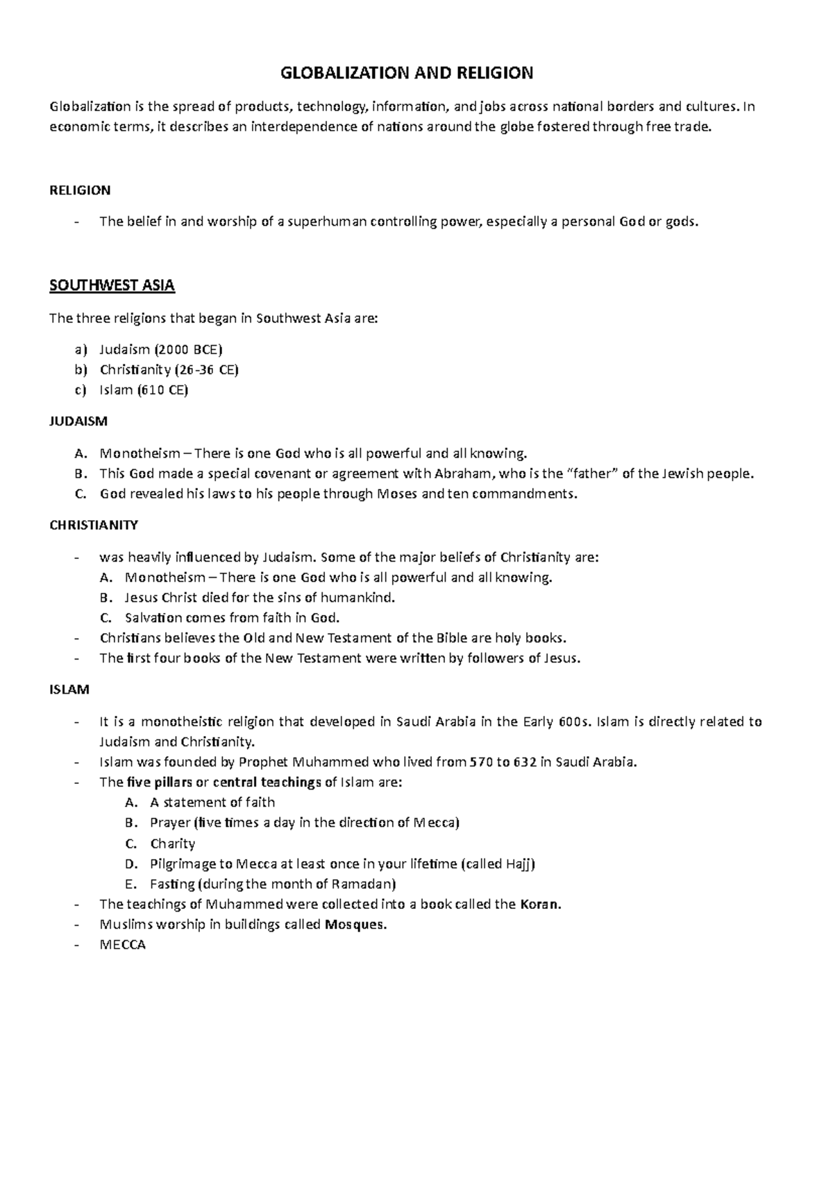 Global Religion - The Contemporary World - GLOBALIZATION AND RELIGION ...