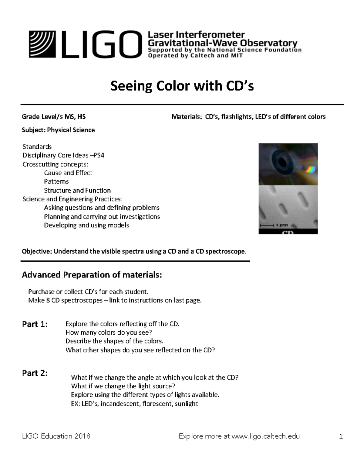 Seeing Color with CD’s - LIGO Education 2018 Explore more at ligo ...