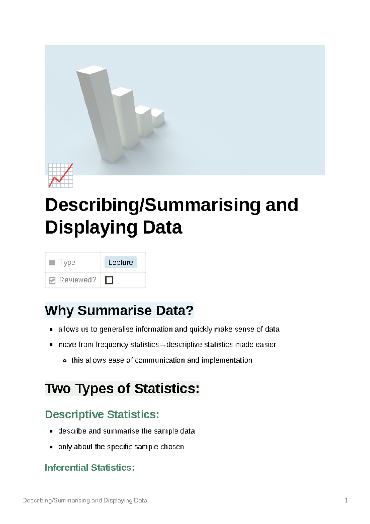 Describing Summarising and Displaying Data - ¶ Describing/Summarising ...