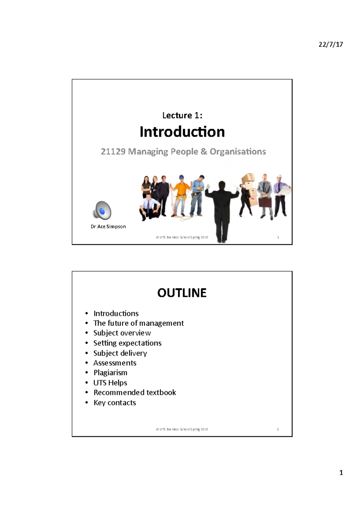 Lecture 1 Intro - Brief overview of subject and tasks - Lecture 1 ...