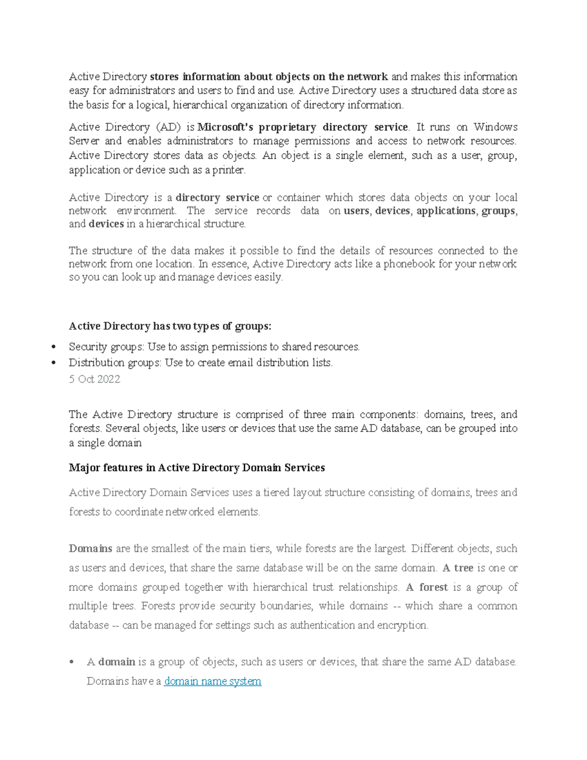 Active Directory - helpful lecture notes - Active Directory stores ...