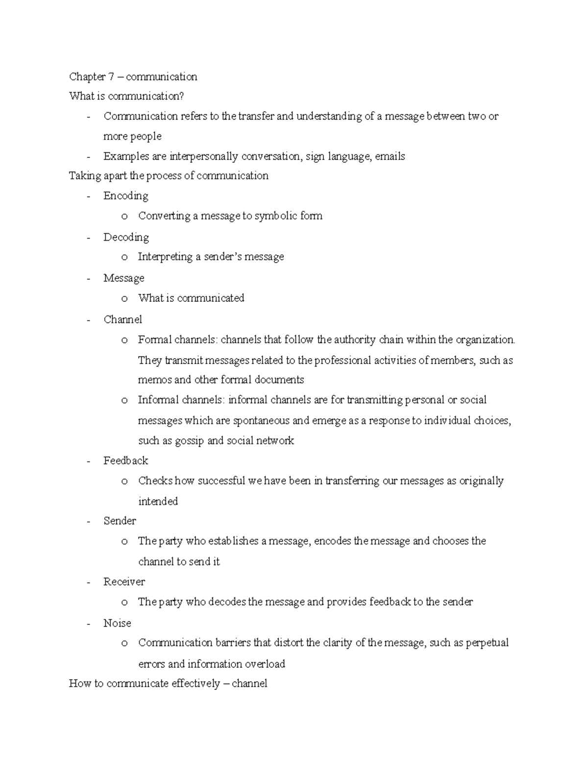 Chapter 7 - communication lecture notes - GMGT 2070 - U of M - Studocu