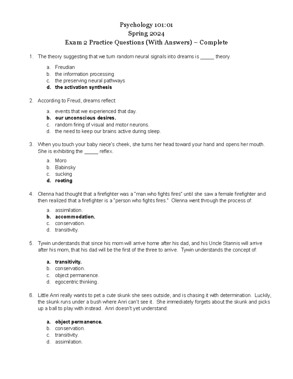 Exam 2 PQ Answers - Psychology 101: Spring 2024 Exam 2 Practice ...