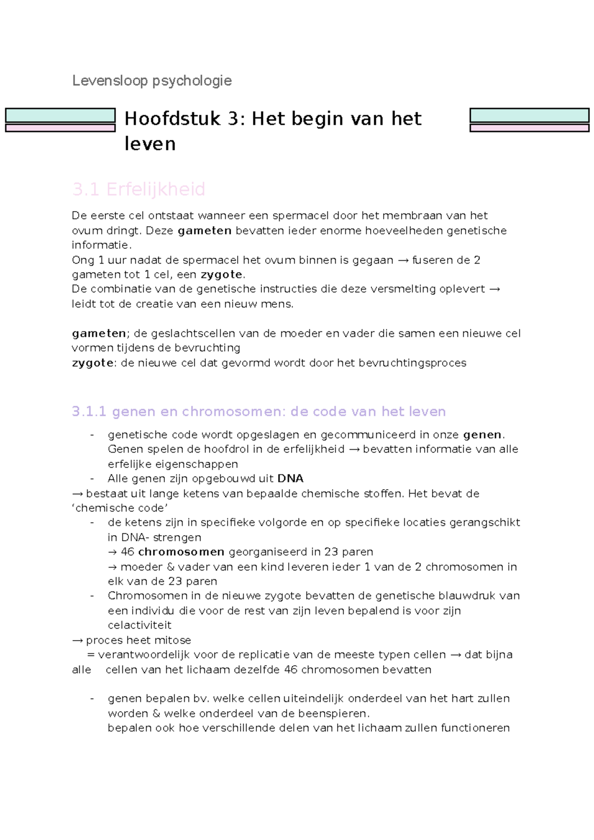Levensloop Het begin van een leven hoofdstuk 3 - Levensloop psychologie ...