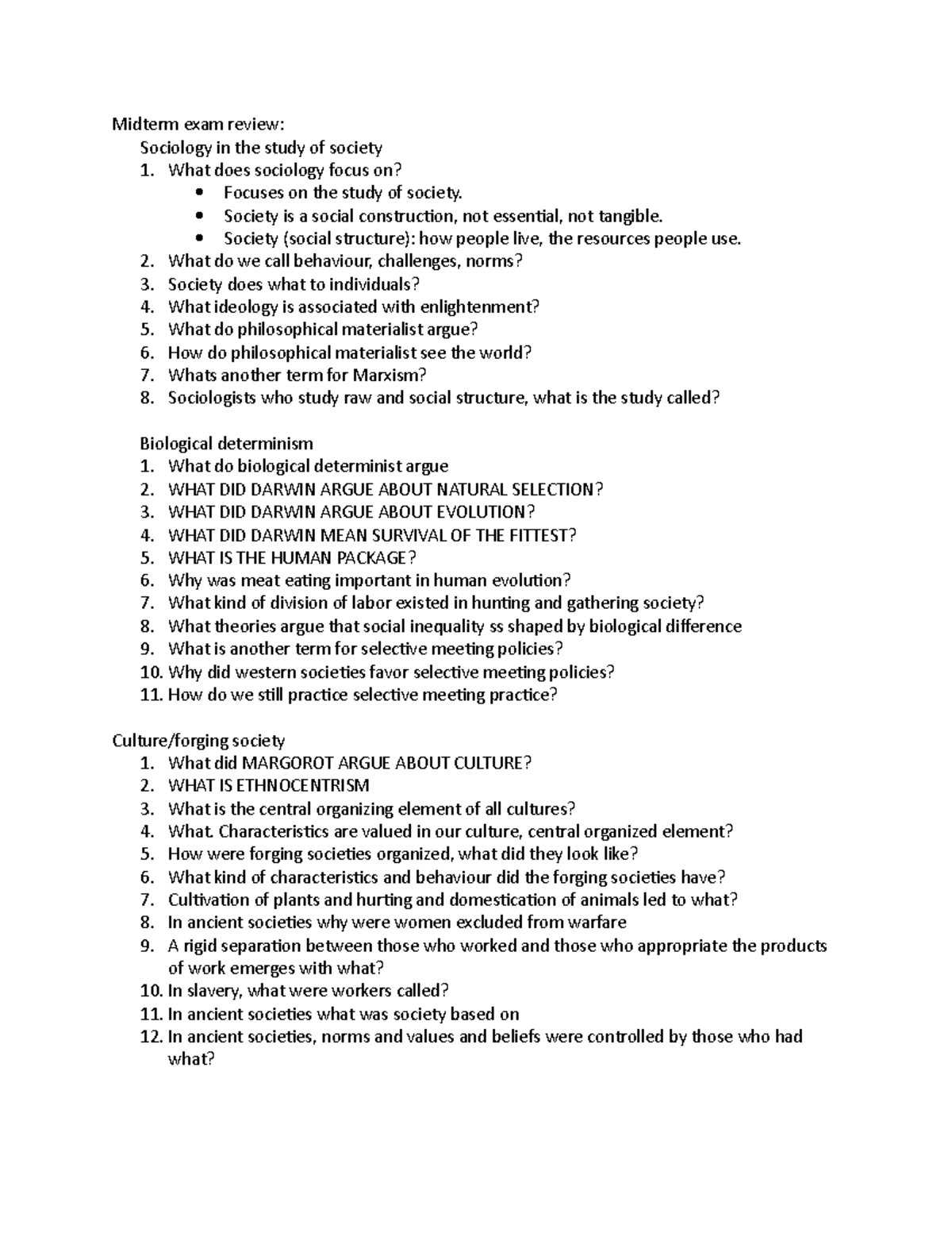 Midterm exam review - mark Feigenbaum - Midterm exam review: Sociology ...