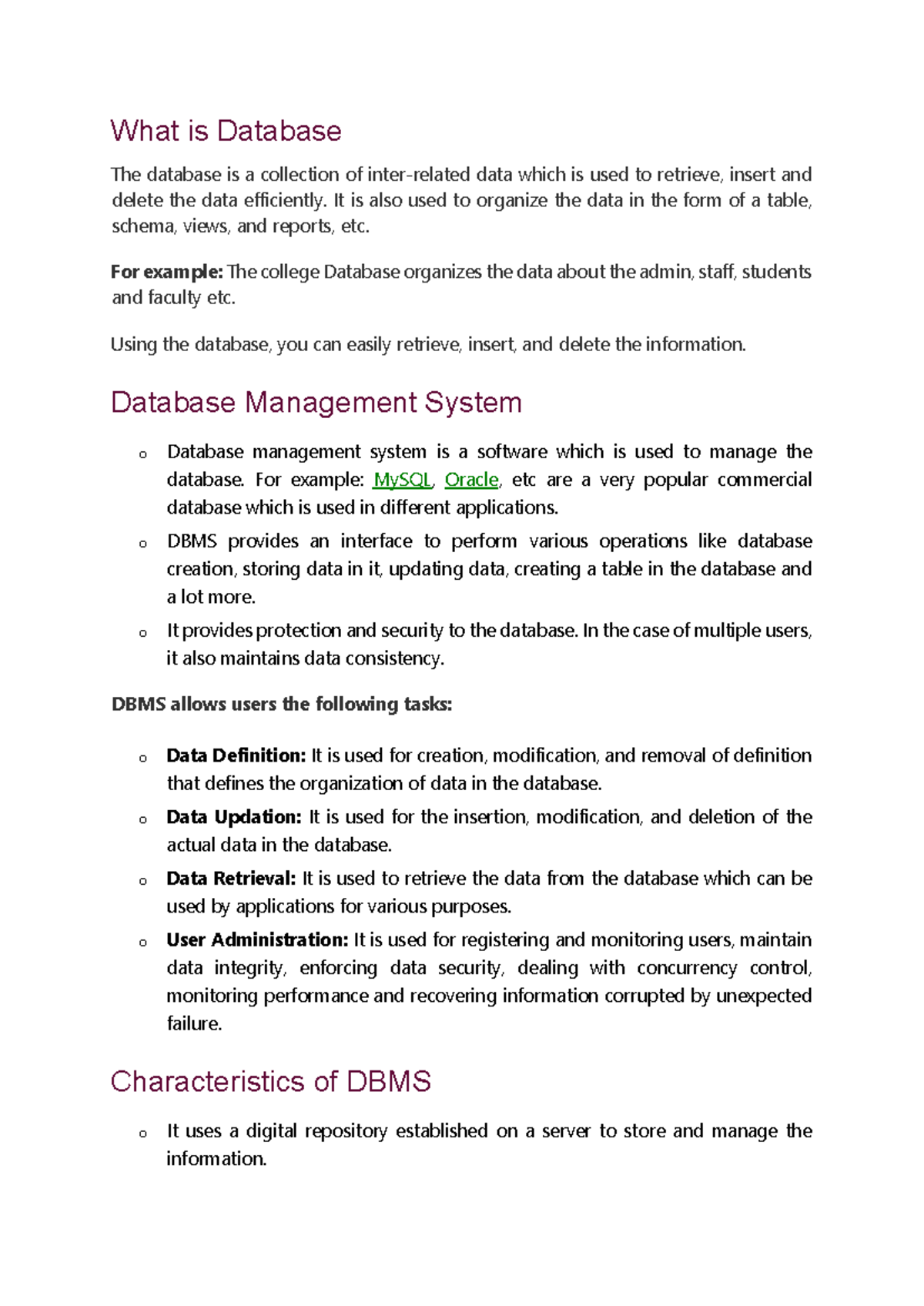 DBMS - this is an introduction to DBMS - What is Database The database ...