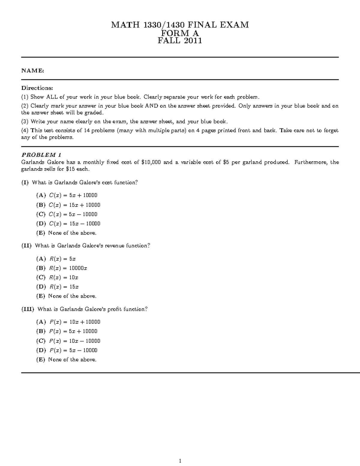 Math1330 2011 Fall - The study material for the business math 1 final ...