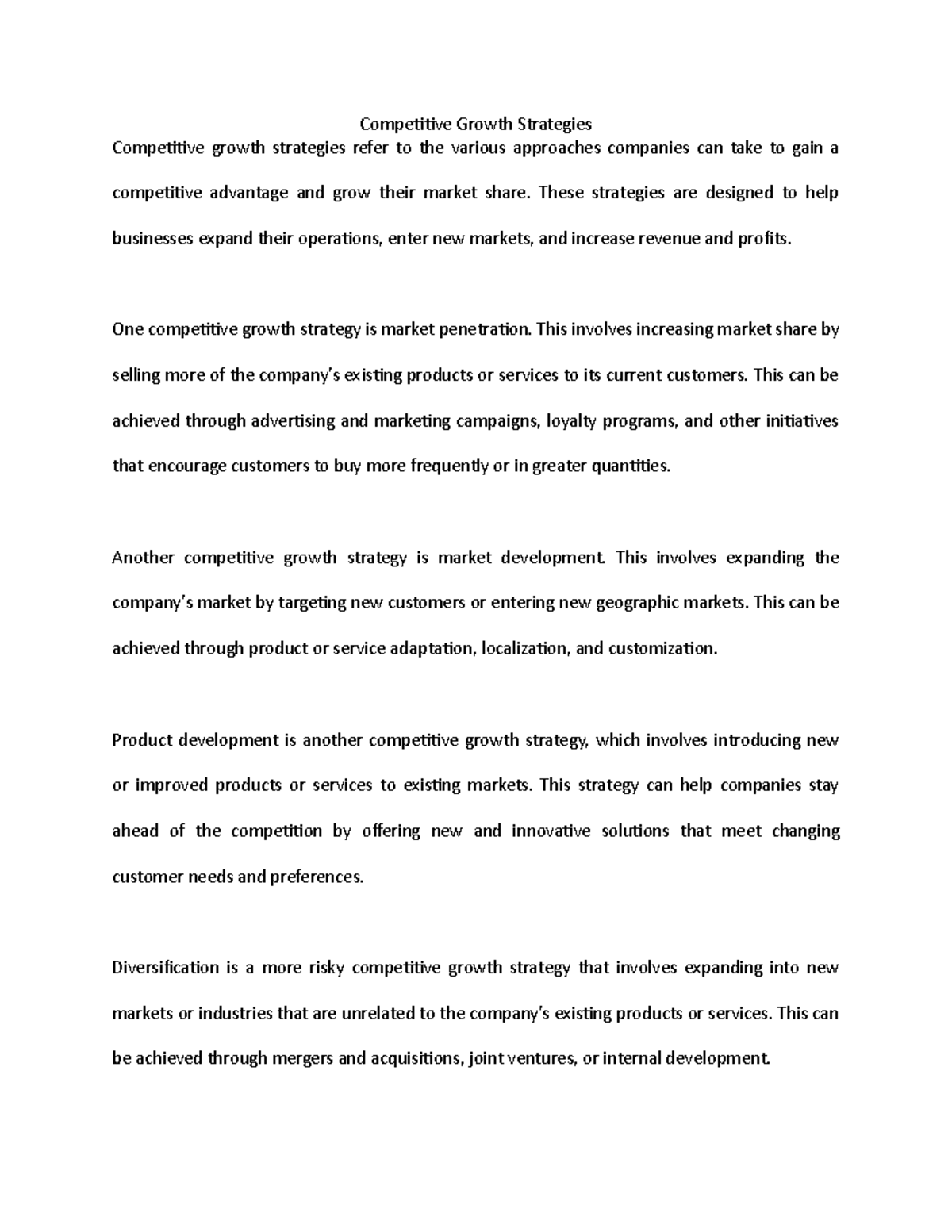 Competitive Growth Strategies 4 - Competitive growth strategies refer ...