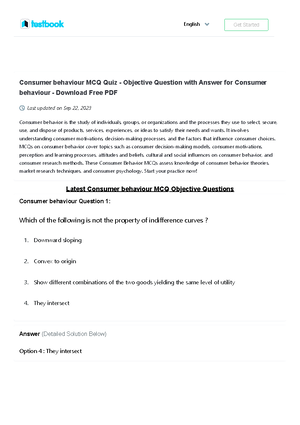 Consumer Behaviour MCQ With Answers PDF - Top 20 Consumer Behaviour MCQ With Answers Consumers ...