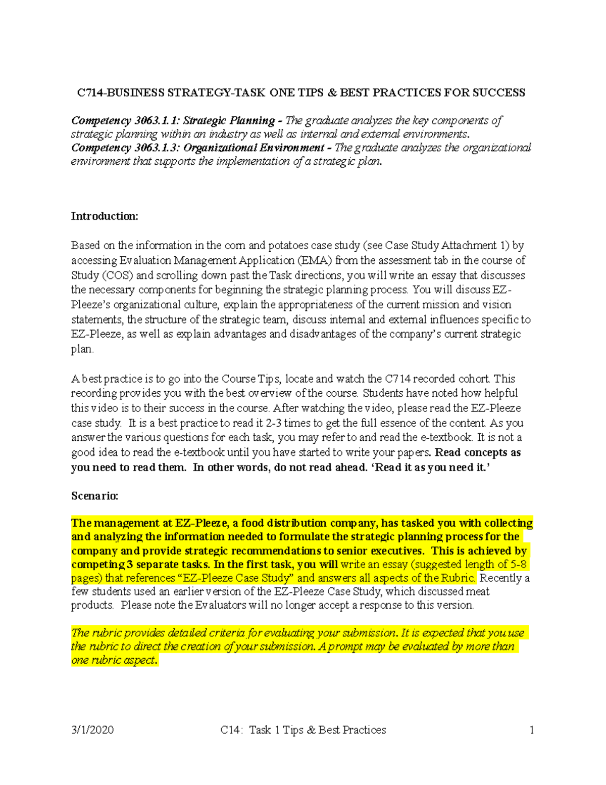 Task 1 Tips Best Practices 3-1-2020 - C714-BUSINESS STRATEGY-TASK ONE ...