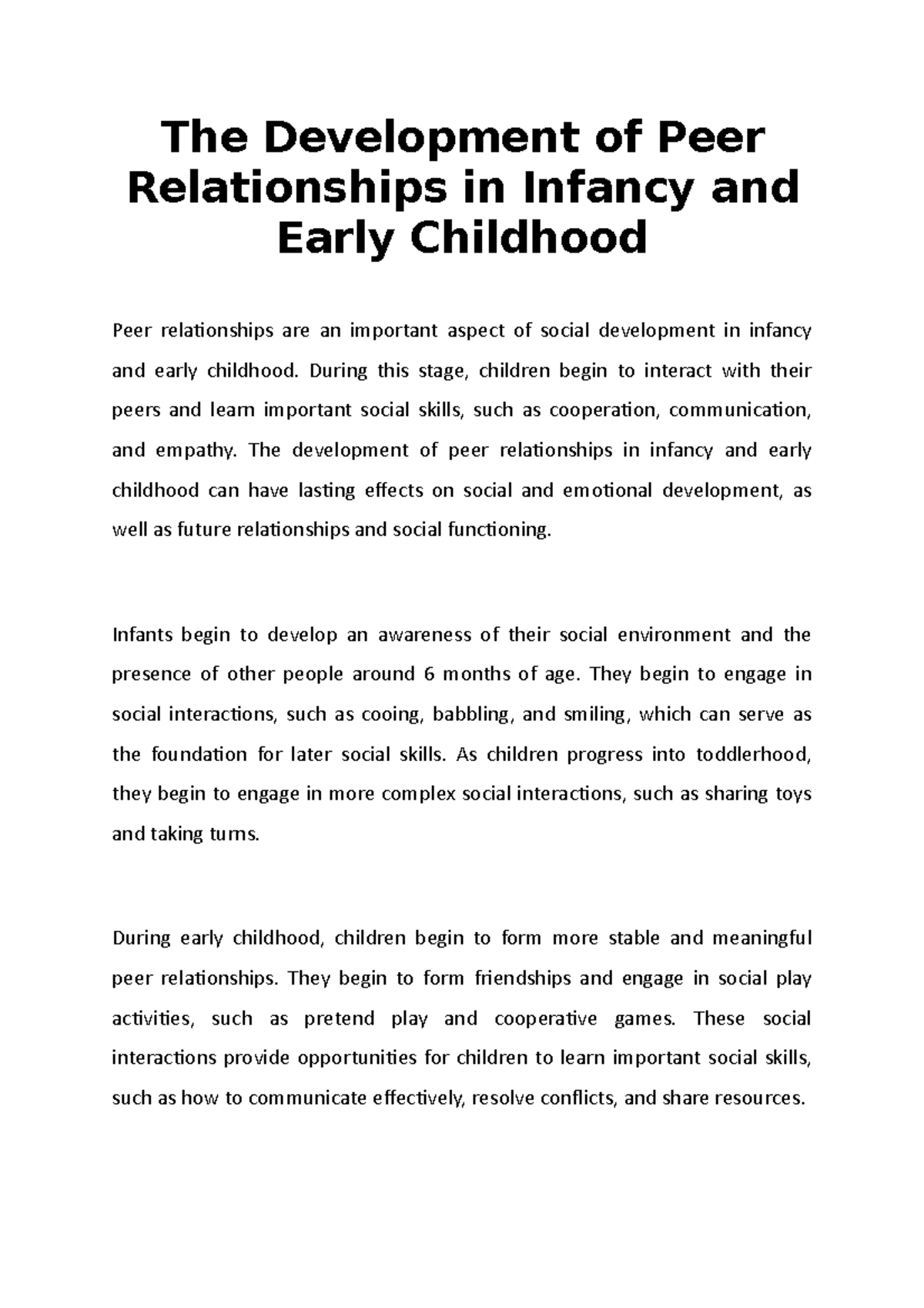 The Development of Peer Relationships in Infancy and Early Childhood ...