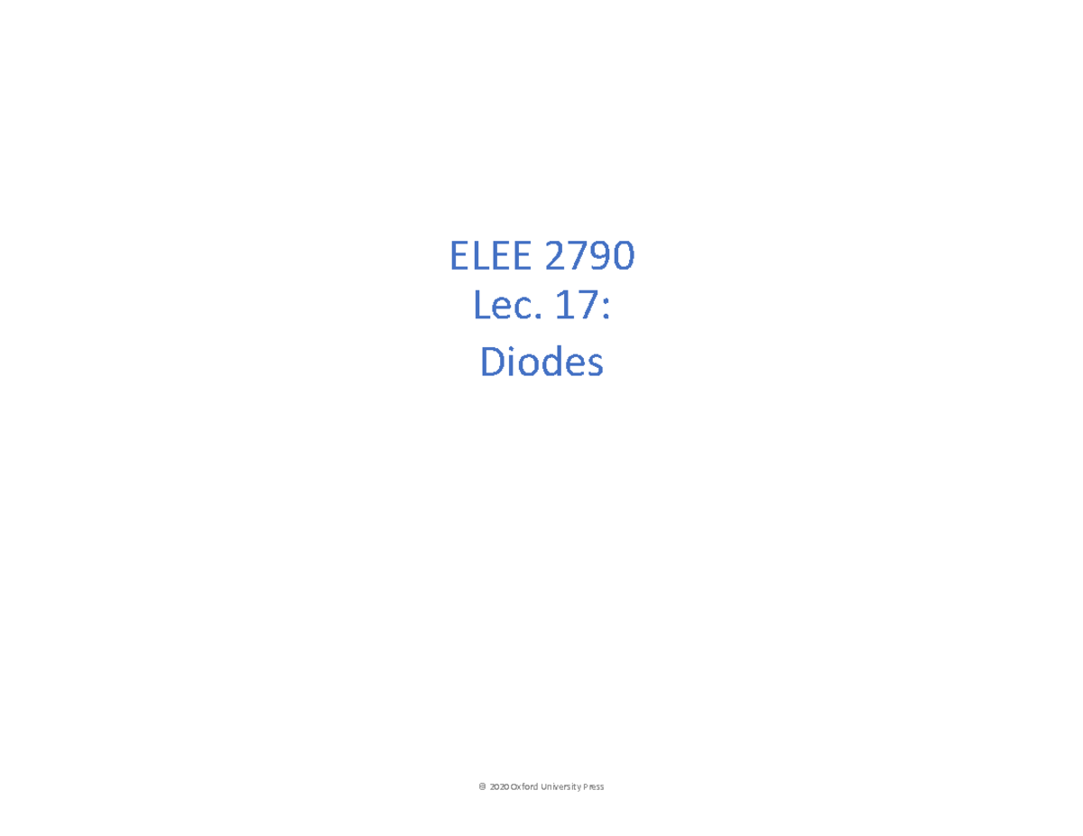 Lec17-Diodes brief- Postlec - ELEE 2790 Lec. 17:Diodes © 2020 Oxford University Press This ...