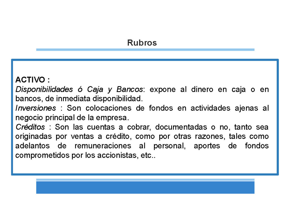 Rubros contables - sdasf - ACTIVO : Disponibilidades ó Caja y Bancos ...