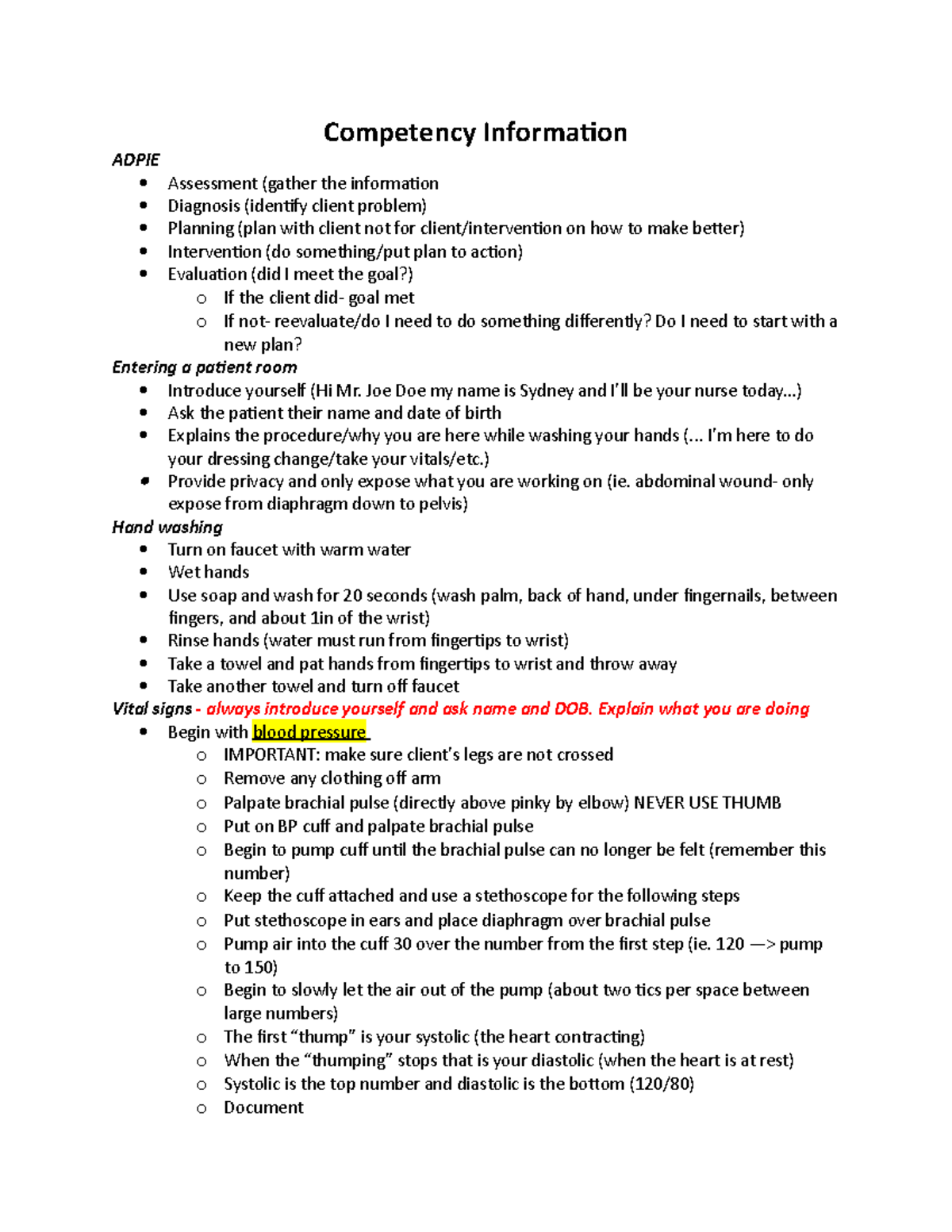 Competency Information - Competency Information ADPIE Assessment ...