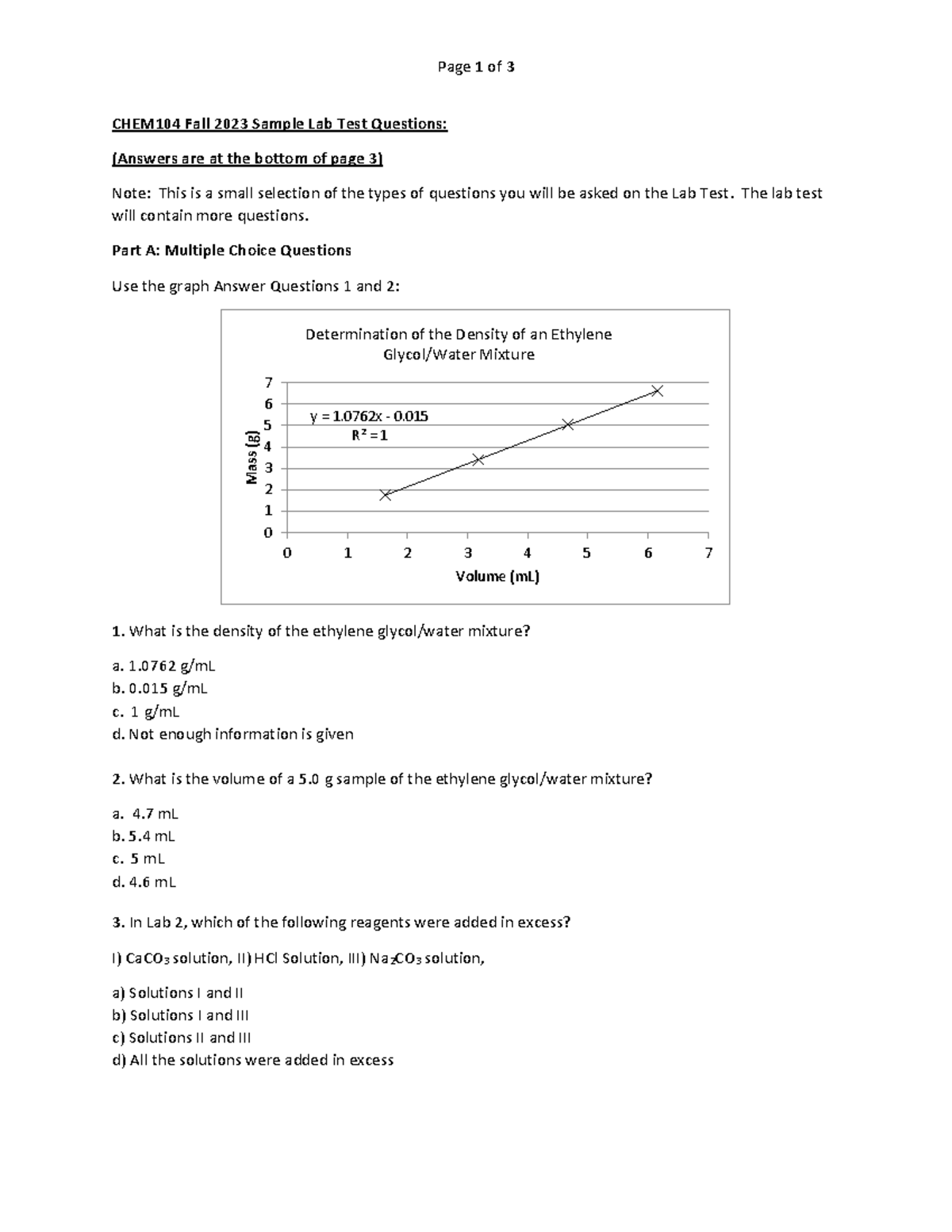 CHEM104 F2023 Sample Lab Test Questions - Page 1 of 3 CHEM104 Fall 2023 ...