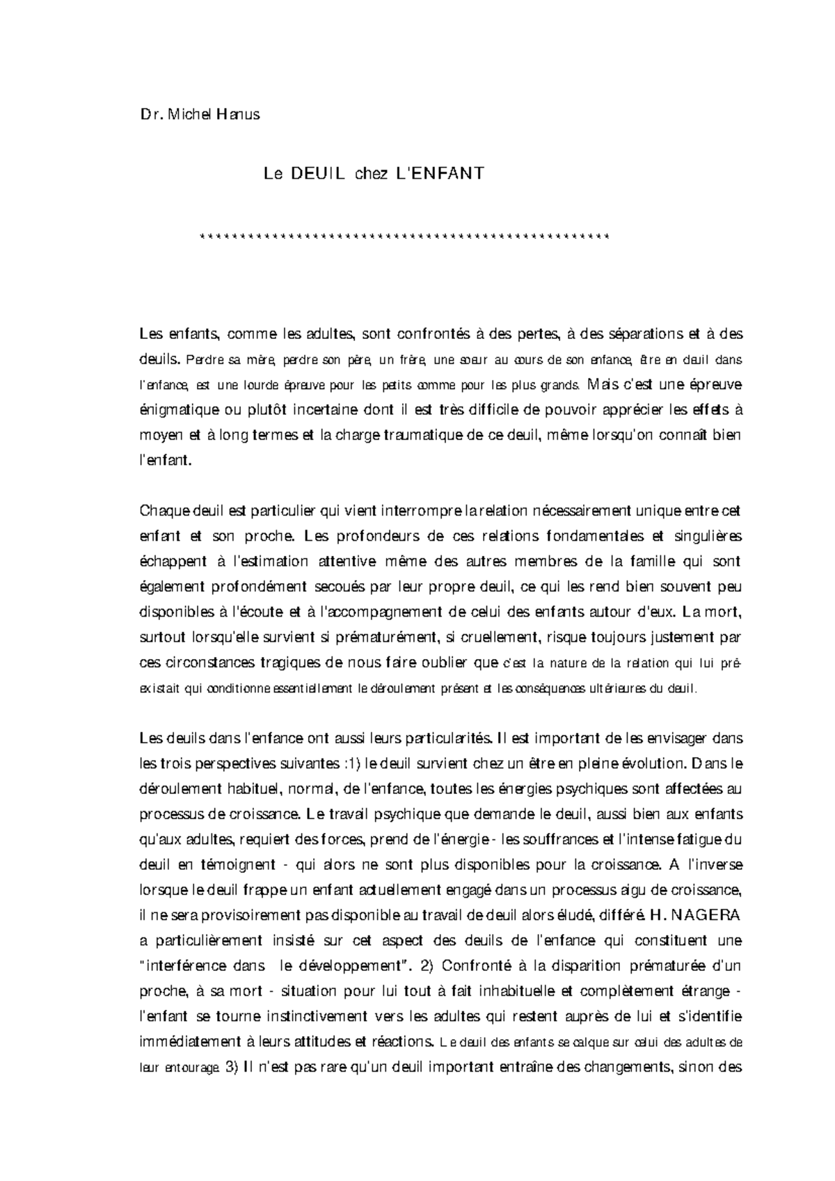 Le deuil-conference-dr-hanus - Dr. Michel Hanus Le DEUIL chez L'ENFANT ...