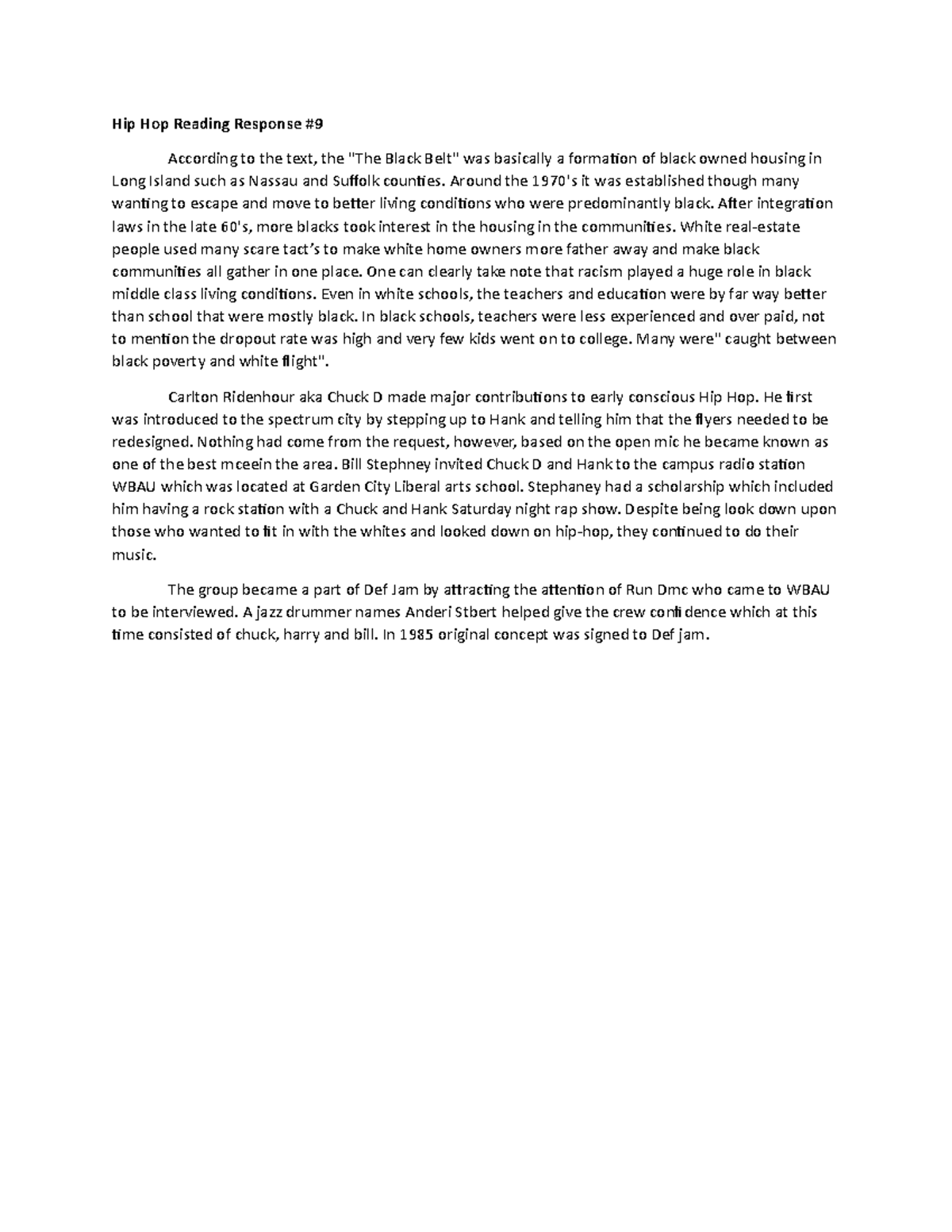 Reading Response 9 - Around the 1970's it was established though many ...