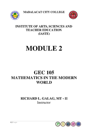 MMW - Module 1 - Lecture notes mathematics in the modern world - 2 nd ...