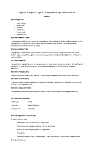 Aralin 1 (4TH Quarter) - Pagbasa at pagsulat sa Filipino. - Pagsusuri ...