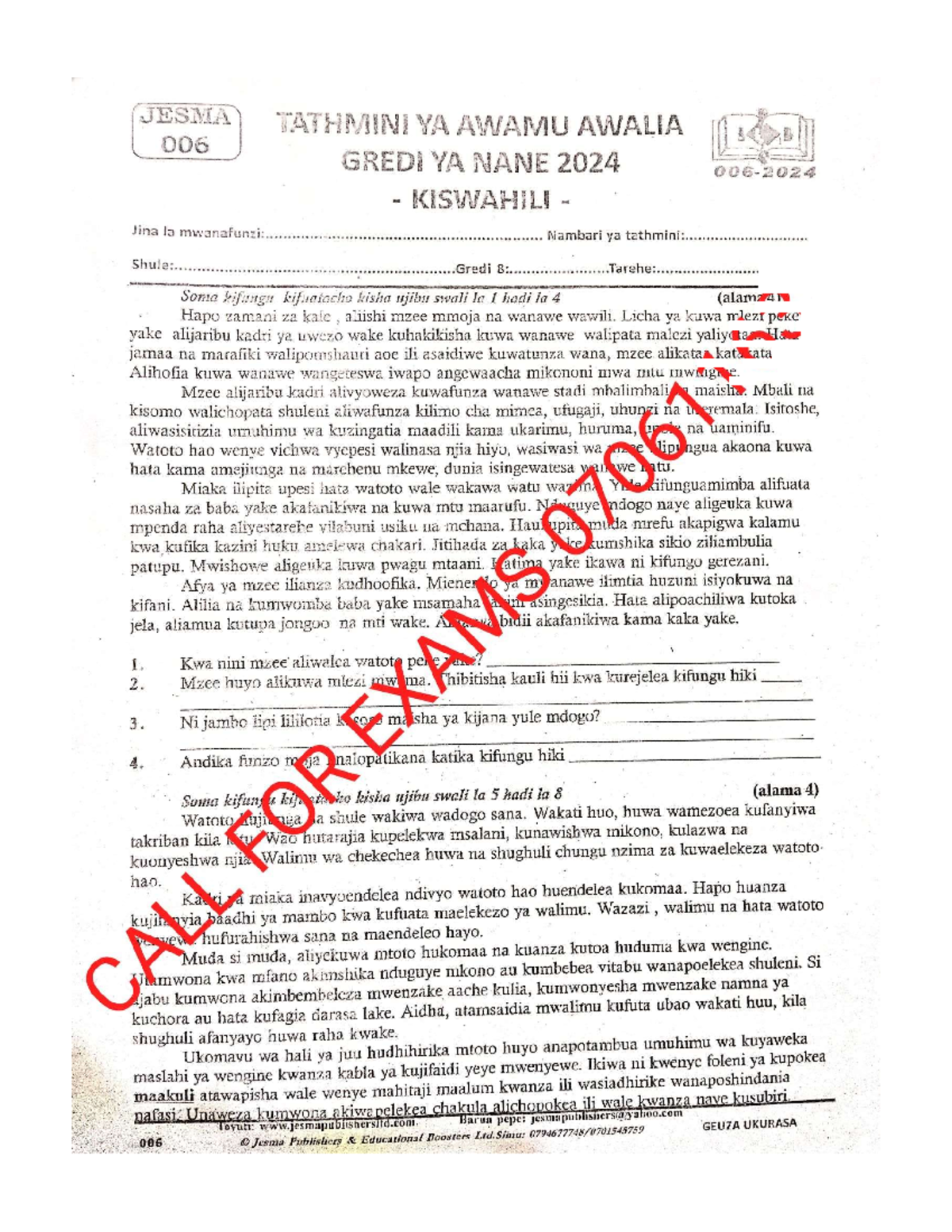 Grade 8 Jesma 006 Kiswa - Im a good and faster writer with 2 years of ...