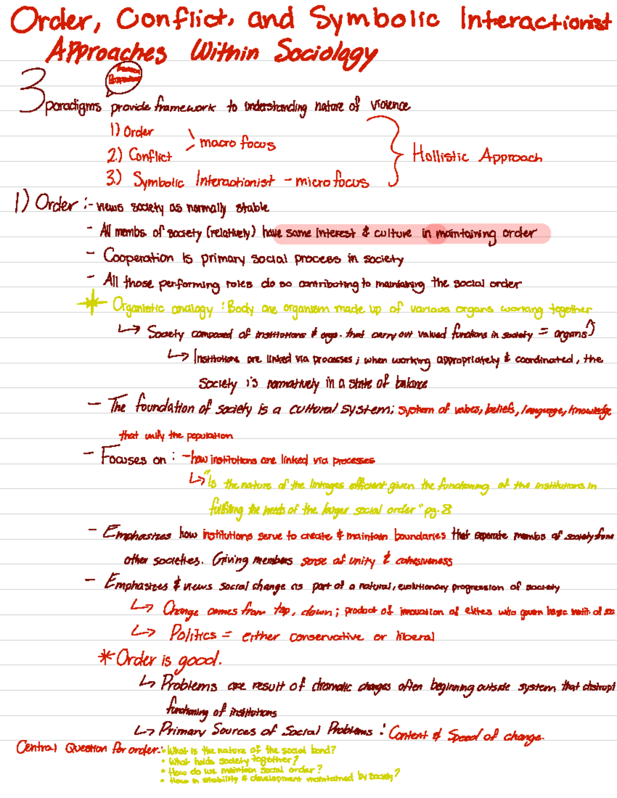 Order, Conflict, and SYmbolic Interactionist Approaches - Order ...