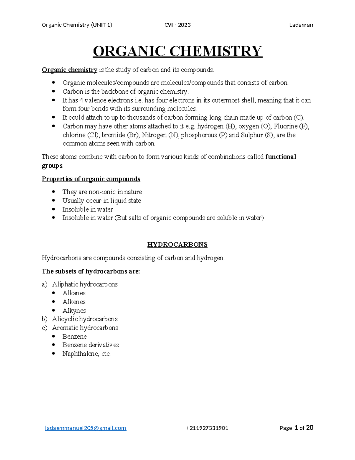 Organic Chemistry - Part 1 - ORGANIC CHEMISTRY Organic chemistry is the ...