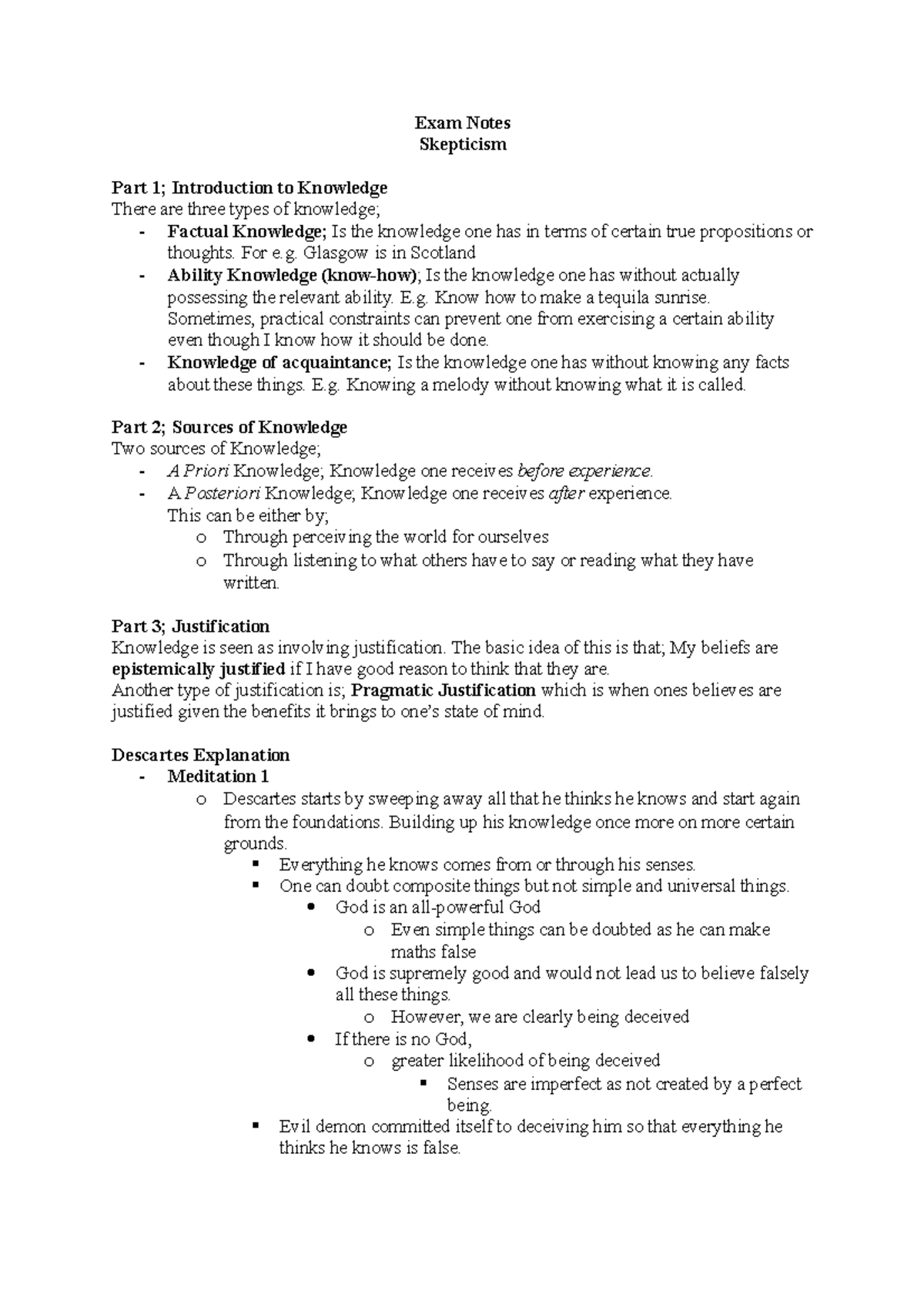 K&R Skepticism Exam Notes - Exam Notes Skepticism Part 1; Introduction ...