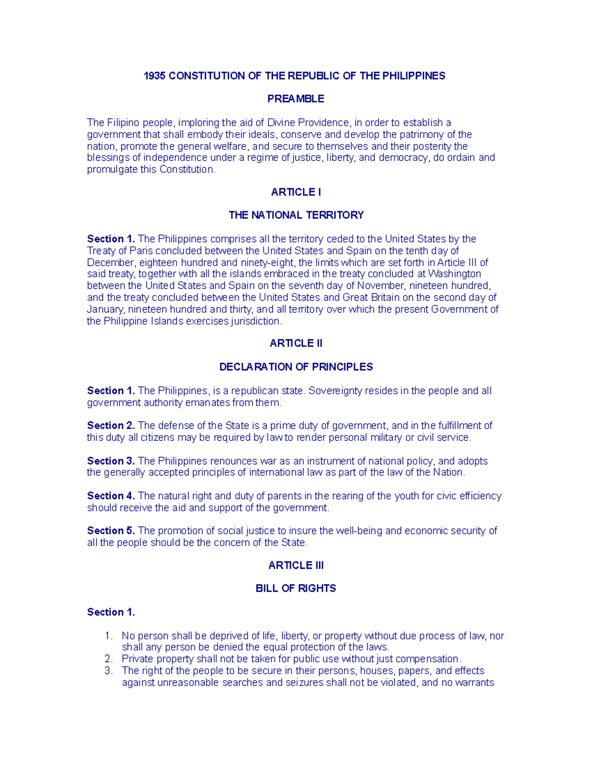1935 Commonwealth Constitution - 1935 CONSTITUTION OF THE REPUBLIC OF ...