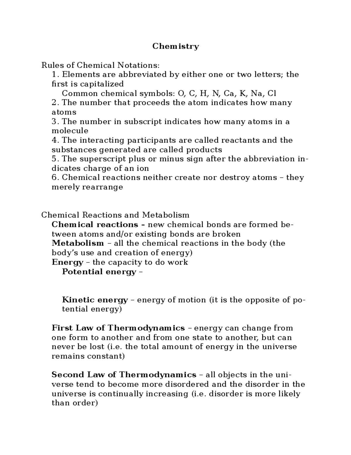 Chemistry Handout - Chemistry Rules of Chemical Notations: 1. Elements ...