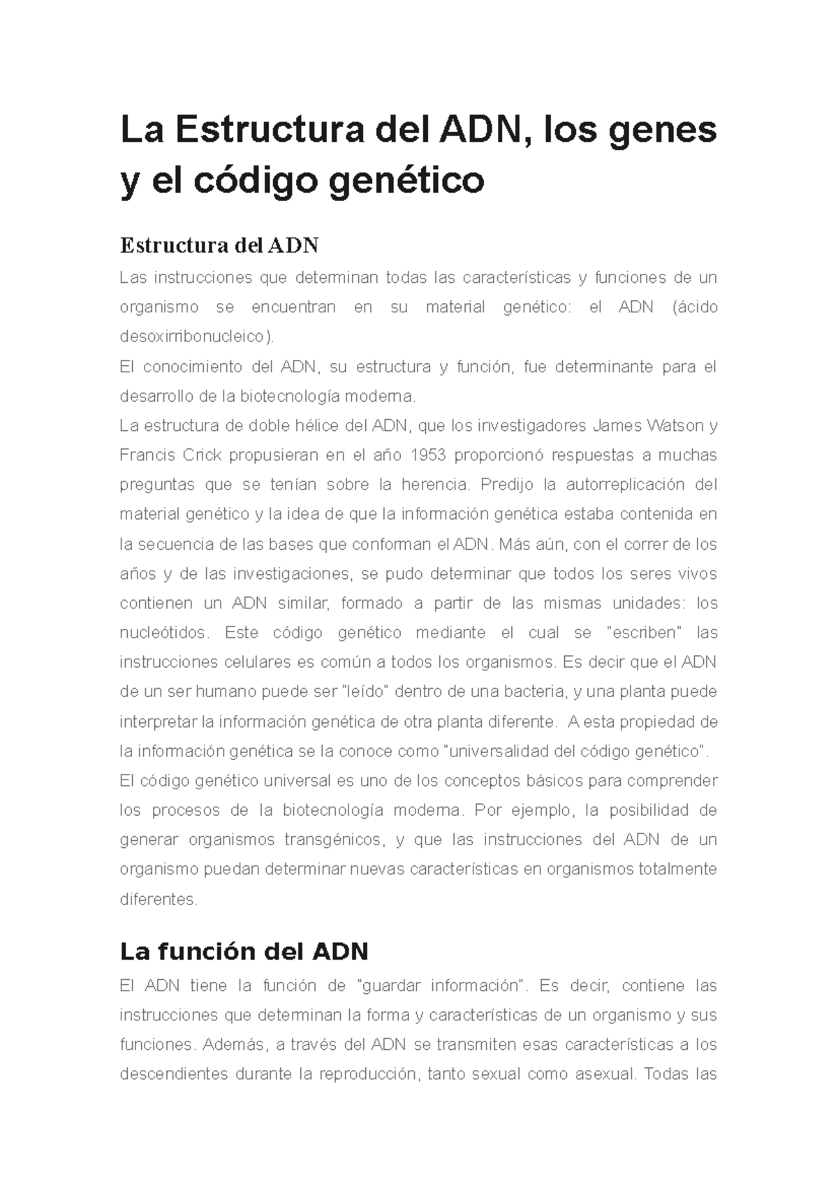 ADN. Estructura. Codigo Genetico - La Estructura del ADN, los genes y el código genético ...