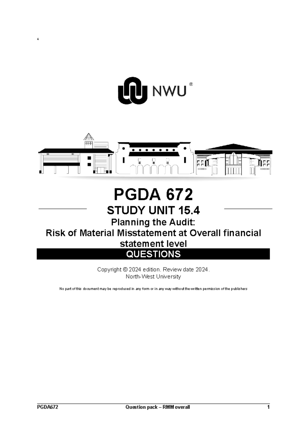 2.1 PGDA672 - RMM Overall FS Level Questions - 4 PGDA 672 STUDY UNIT 15 ...