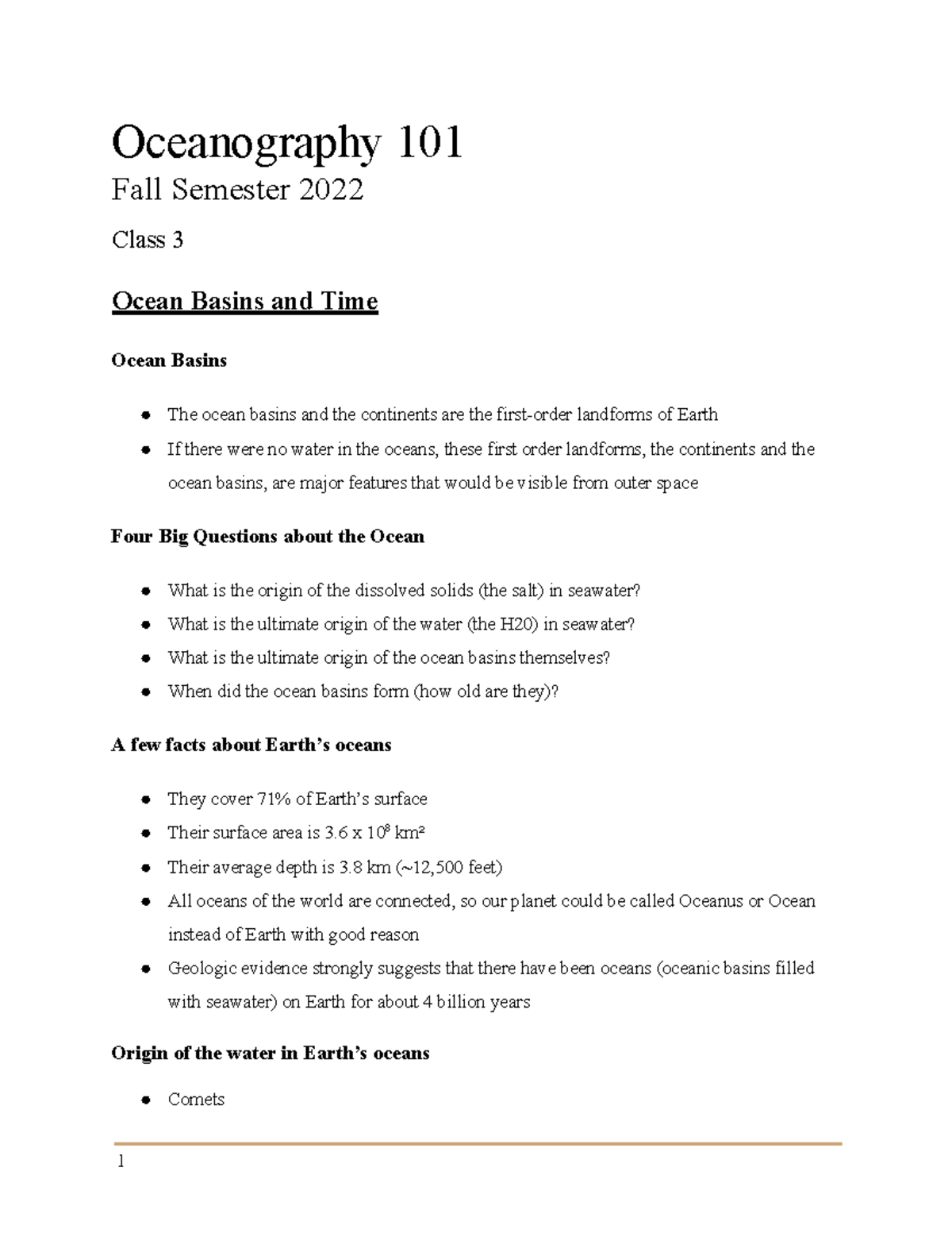 Oceanography Class 3 - Oceanography 101 Fall Semester 2022 Class 3 ...