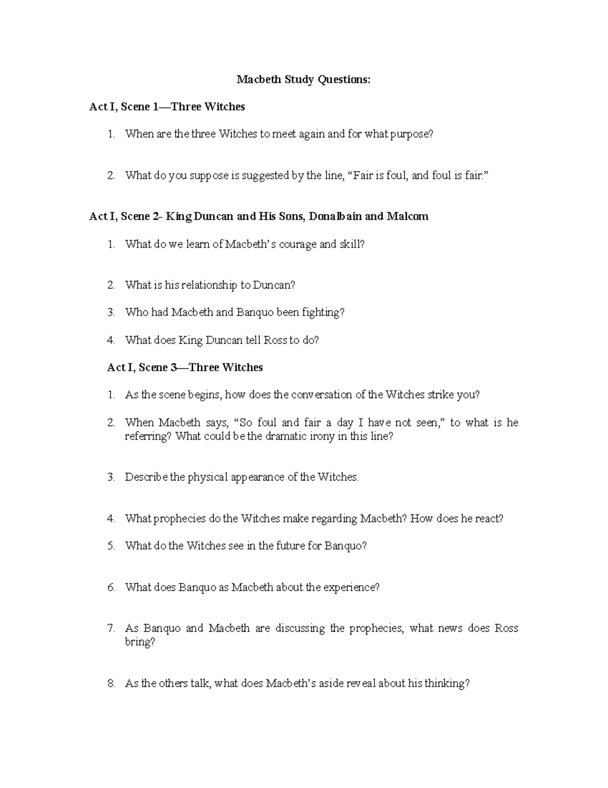 Macbeth%20study%20questions - Macbeth Study Questions: Act I, Scene 1 ...