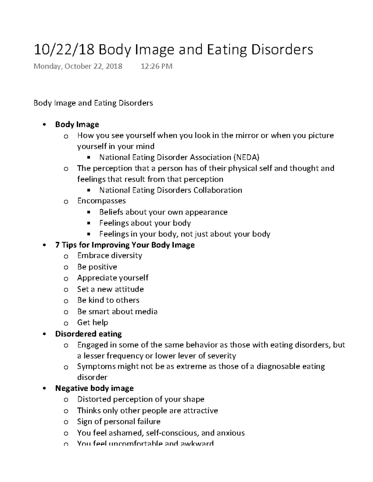 Body Image and Eating Disorders - 10/22/18 Body Image and Eating ...