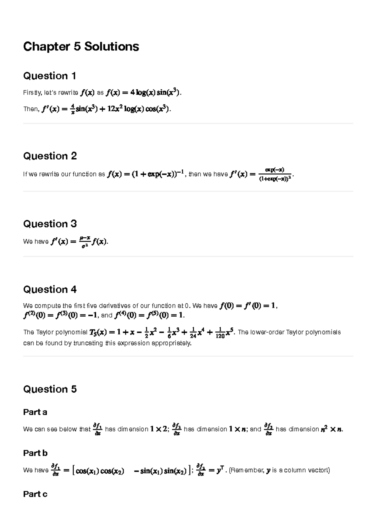 Chapter 5 Exercises - PDF - Chapter 5 Solutions Question 1 Firstly, let's rewrite as. Then,. 𝑓(𝑥 ...