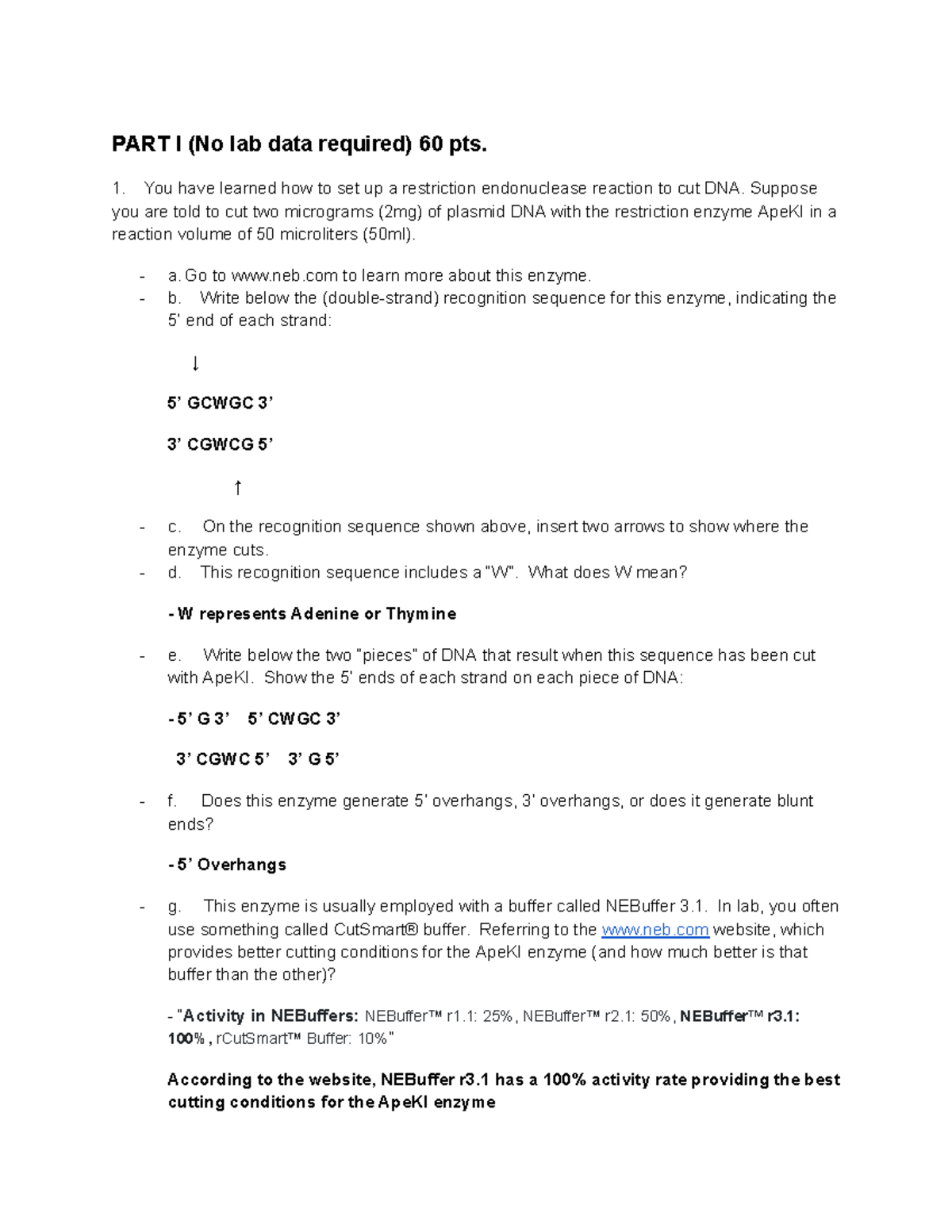 Bio 203 Lab Report 1 - PART I (No lab data required) 60 pts. 1. You ...