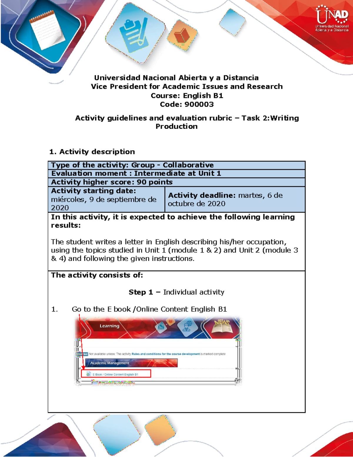 Activities guide and evaluation rubric - Unit 1 - Task 2 - Writing ...