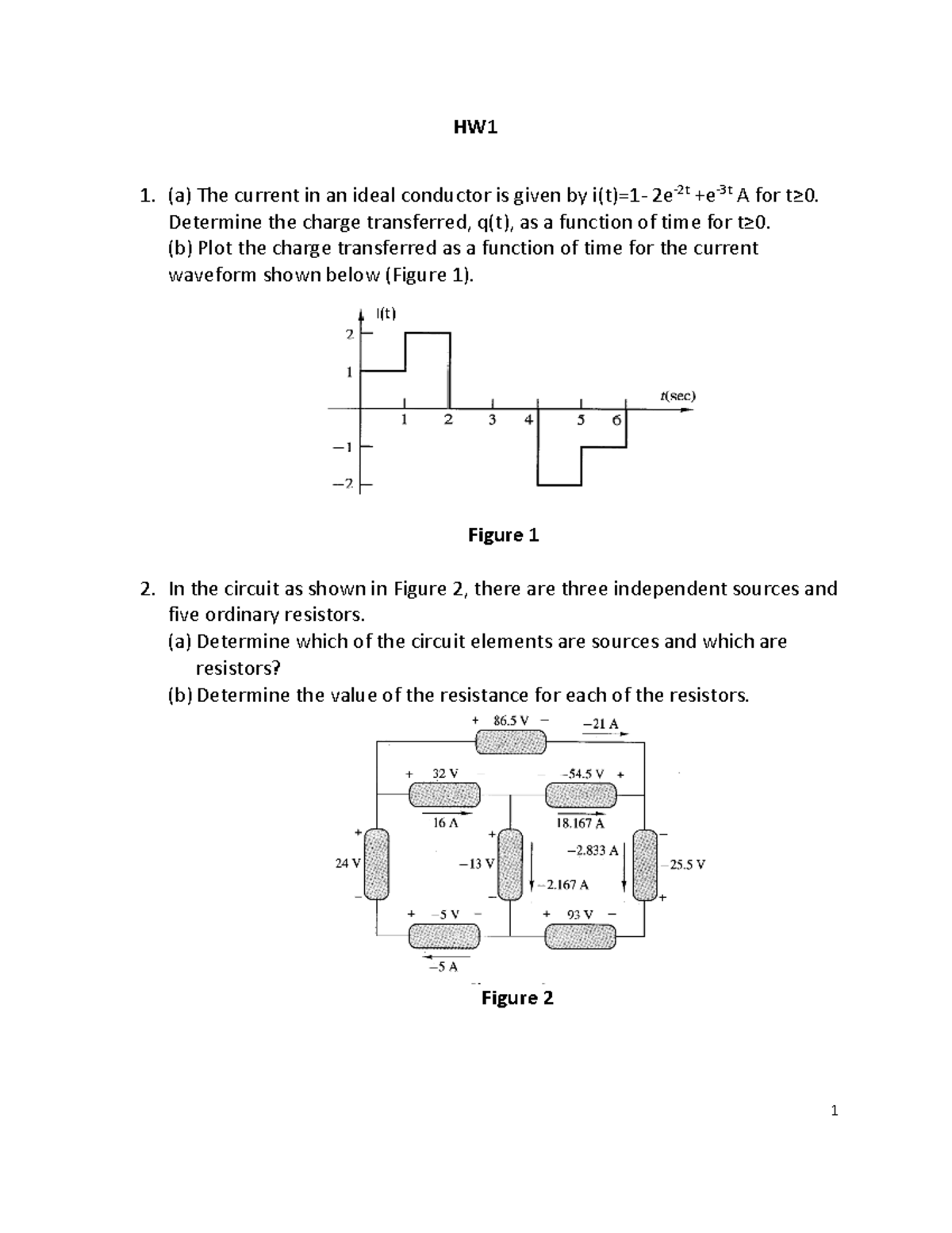 HW1-1 - HW 1 - 1 HW (a) The current in an ideal conductor is given by i ...