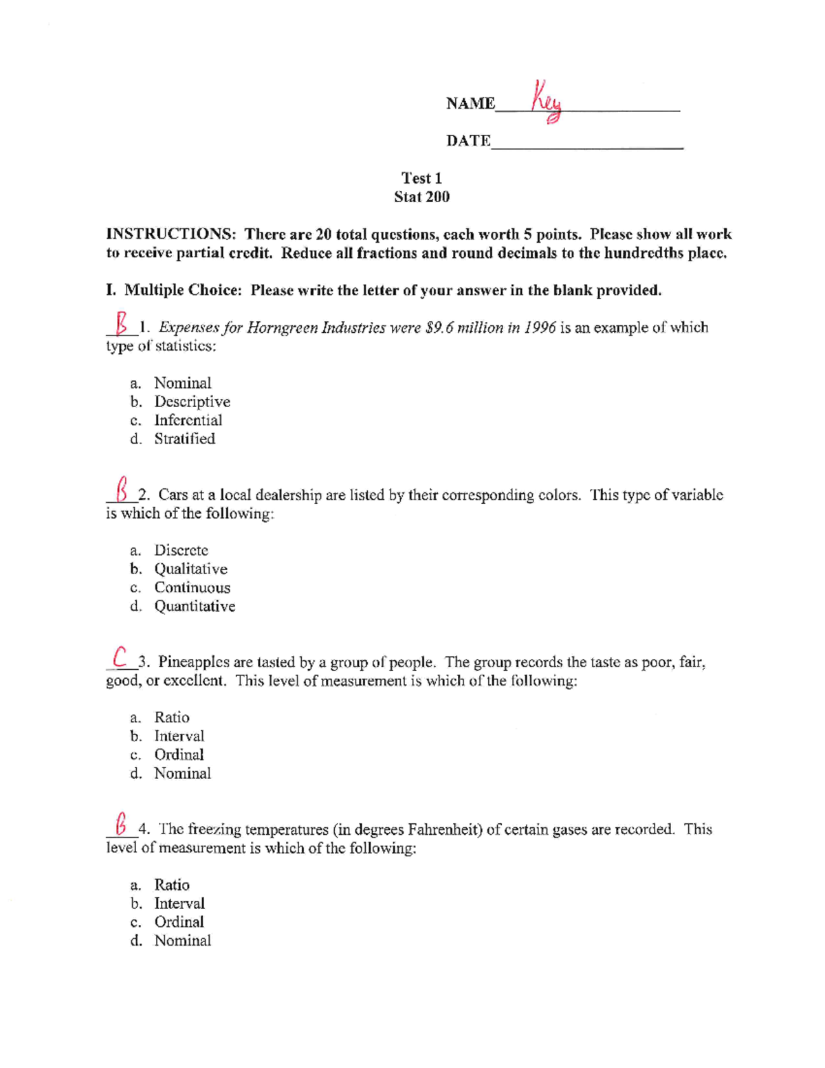 Test 1AR Answer Key - McCaa Summer 2022 Basic Statistics Online Course ...
