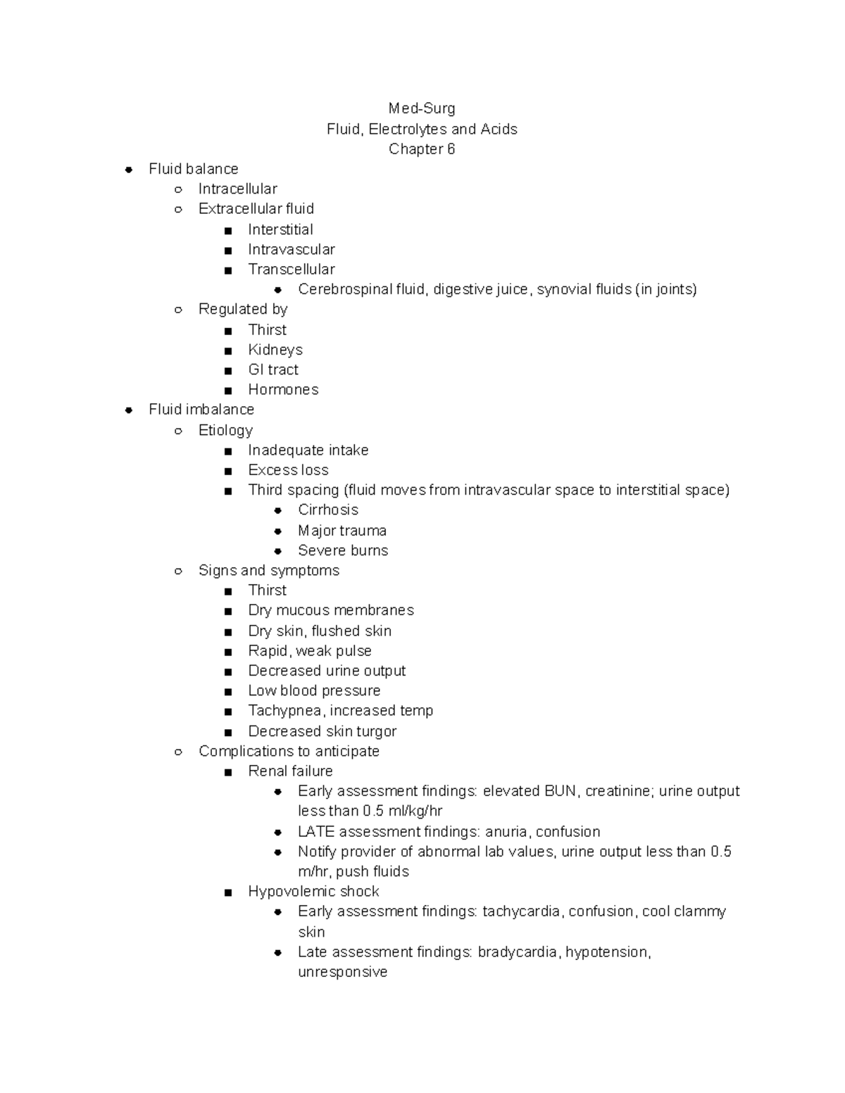 Med-Surg Chapter 6 electrolytes - Med-Surg Fluid, Electrolytes and ...