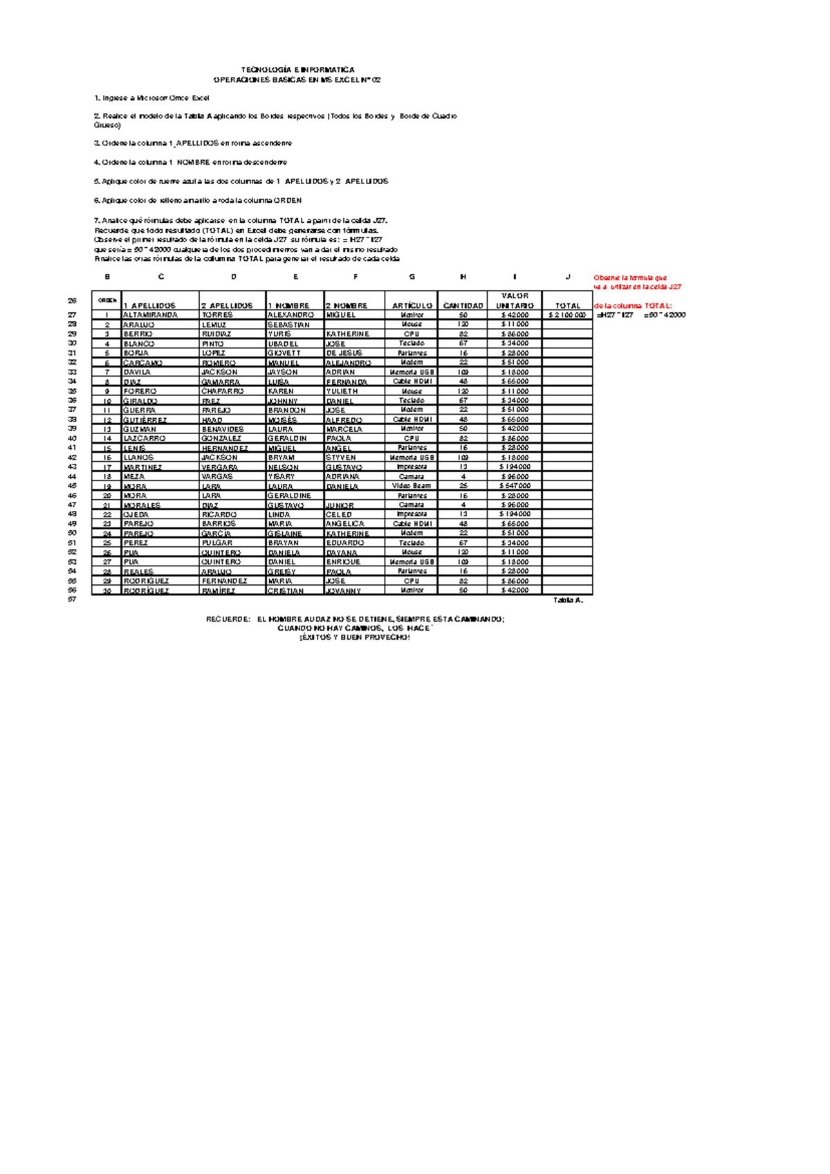 Operaciones Básicas Excel 2 6 - Ingrese a Microsoft Office Excel Realice el modelo de la Tabla A ...